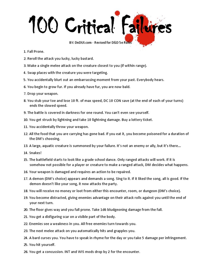D&D 5e Critical Failures Guide | PDF | Leisure | Sports