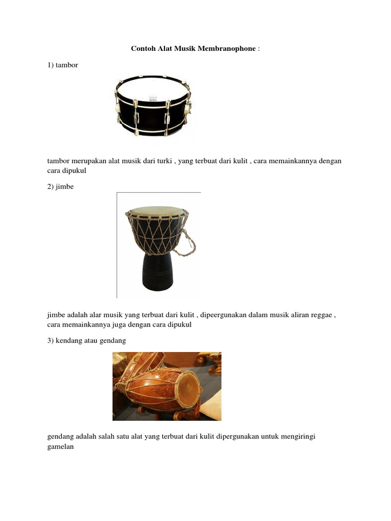 Contoh Alat Musik Membranofon Tradisional | PDF | Kajian Bahasa Asing