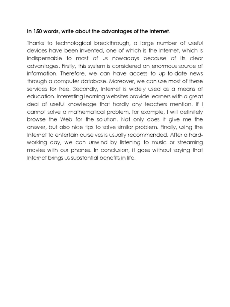 In 150 Words, Write About The Advantages of The Internet | PDF