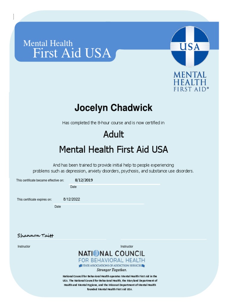 8hr Mhfa Certificate | PDF