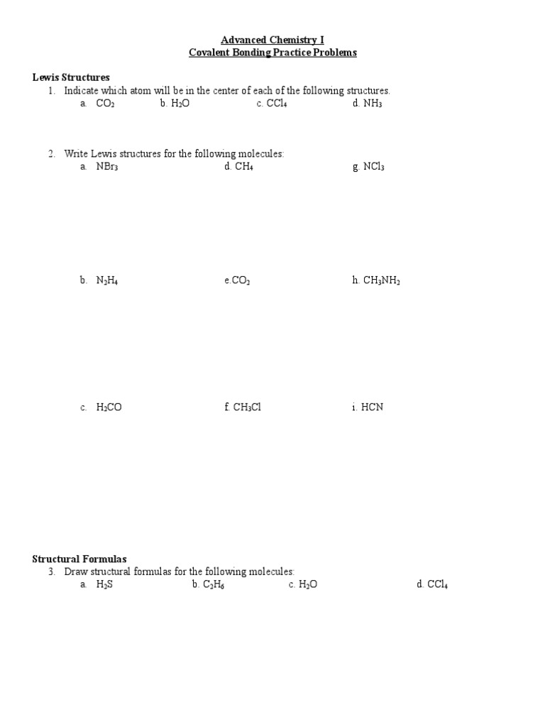 Covalent Bonding Practice Problems | PDF | Teaching Methods & Materials ...