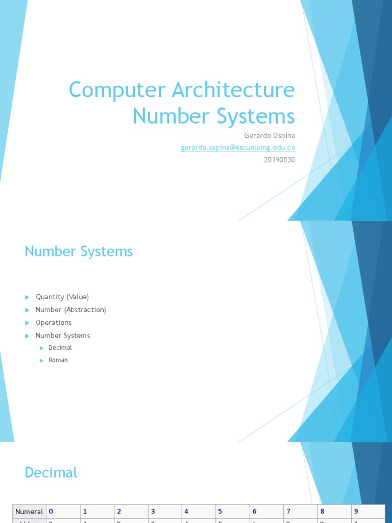 Computer Architecture Number Systems: Gerardo - Ospina@escuelaing - Edu ...