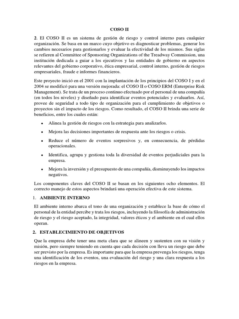 Coso Ii 2. El COSO II es un sistema de gestión de riesgo y control ...