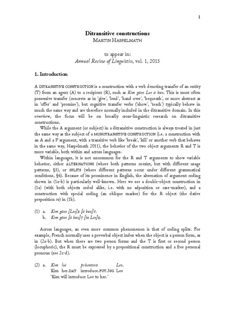 Ditransitive Constructions PDF | PDF | Verb | Lexical Semantics