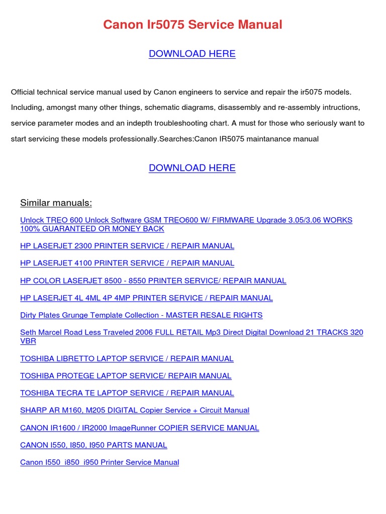 Canon Ir5075 Service Manual: Download Here | PDF | Motor Vehicle | Land ...