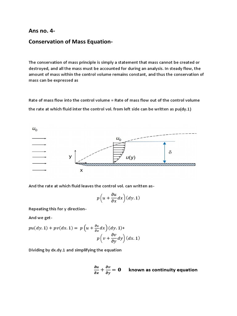 Ans No. 4-Conservation of Mass Equation-: + Known As Continuity ...