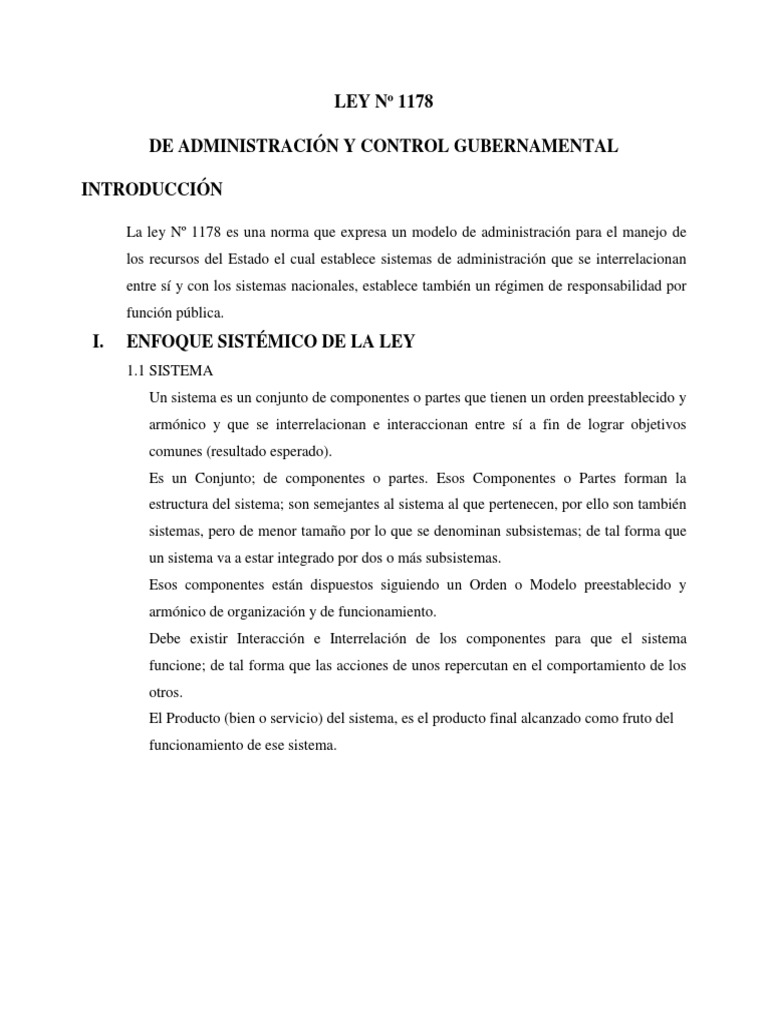 Ley 1178: Administración y Control Estatal | PDF | Planificación ...