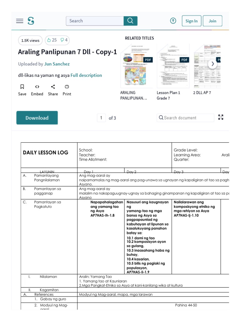 Araling Panlipunan 7 DLL - Copy-1 | PDF