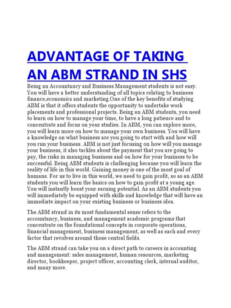 Advantage of Taking An Abm Strand | PDF | Bachelor's Degree | Accounting