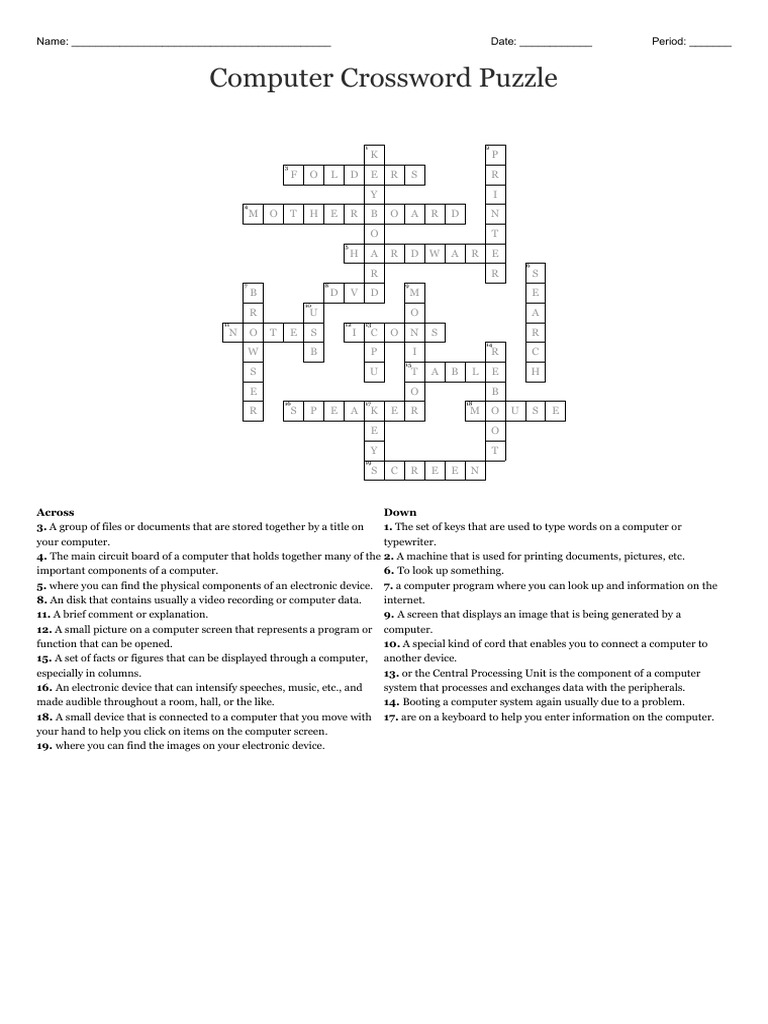 Computer Crossword Puzzle Answer Key | PDF | Computer File | Computing