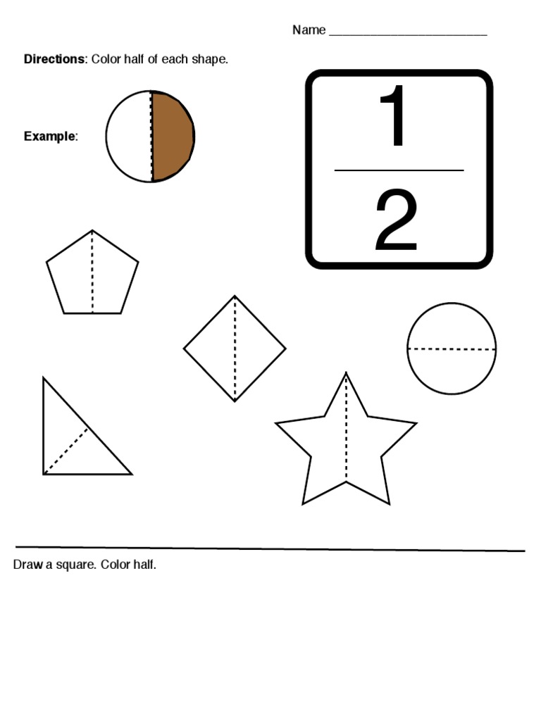 Directions: Color Half of Each Shape.: Name | PDF