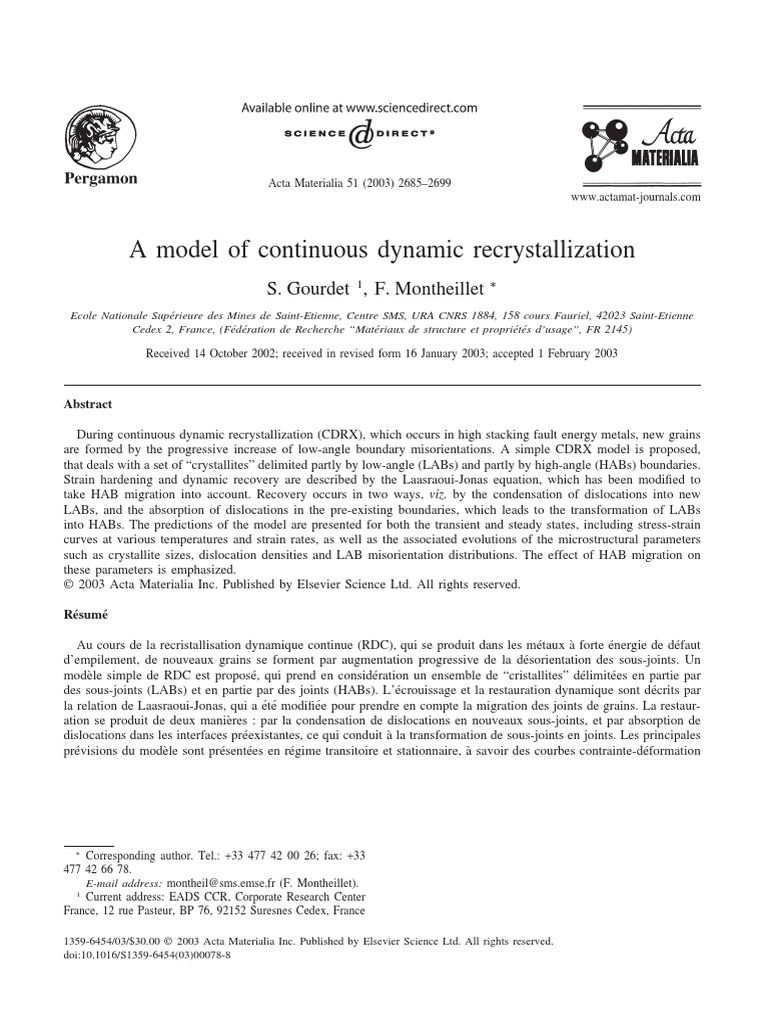 A Model of Continuous Dynamic Recrystallization Leido | PDF | Deformation (Engineering ...