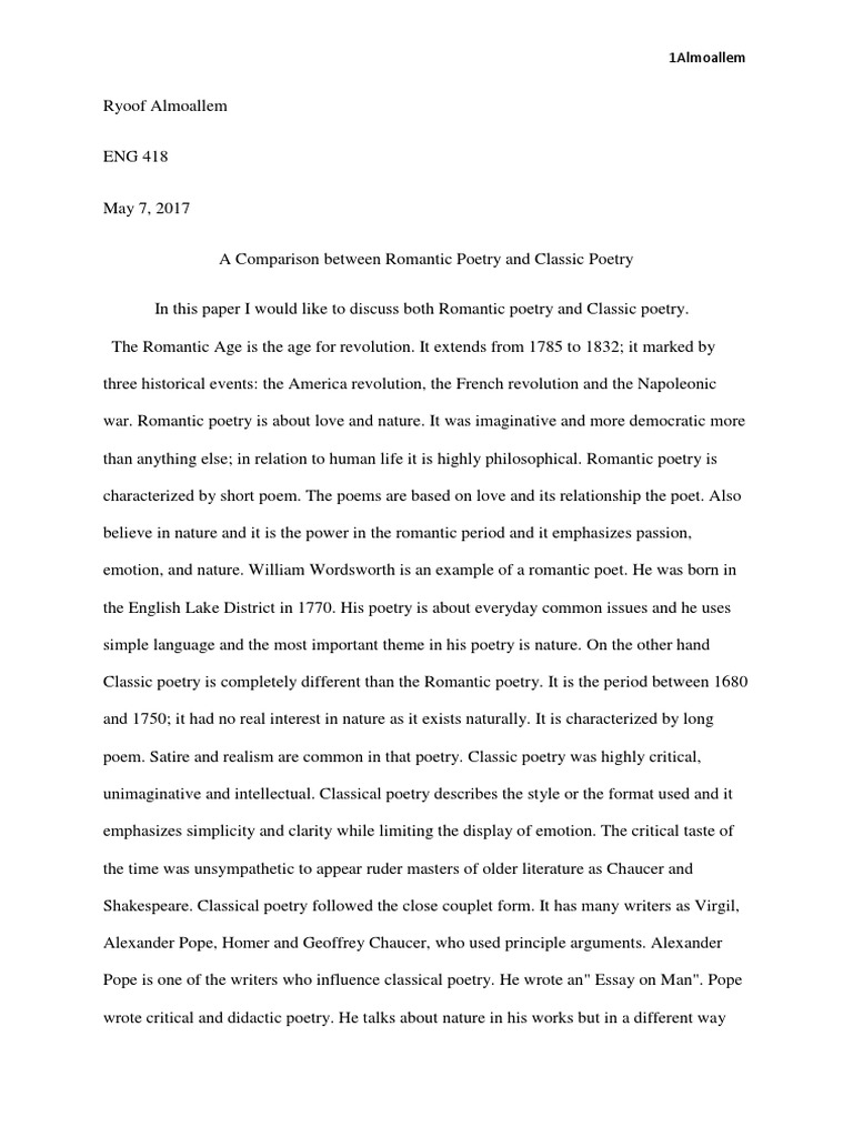 Romantic vs. Classic Poetry Analysis | PDF | Poetry | Alexander Pope