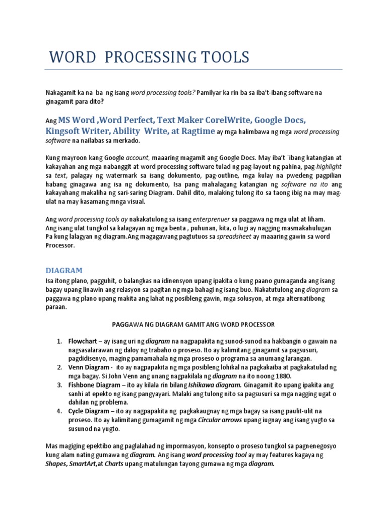 Word Processing Tools. | PDF