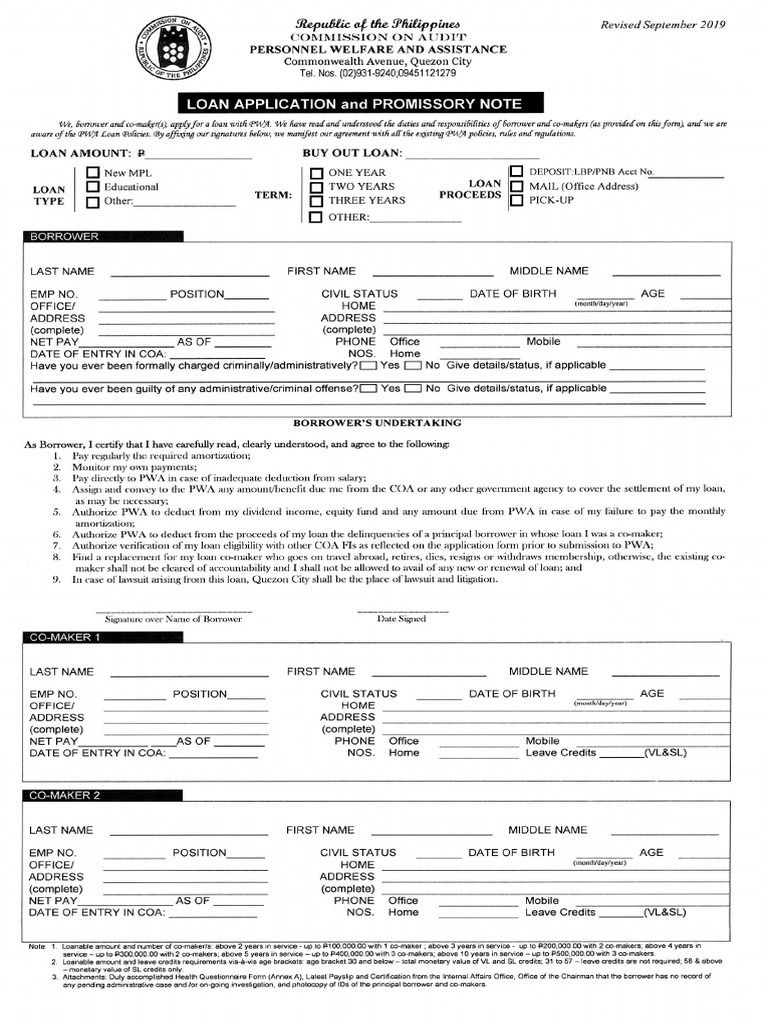 PWA Loan Application Form Revised092019 | PDF