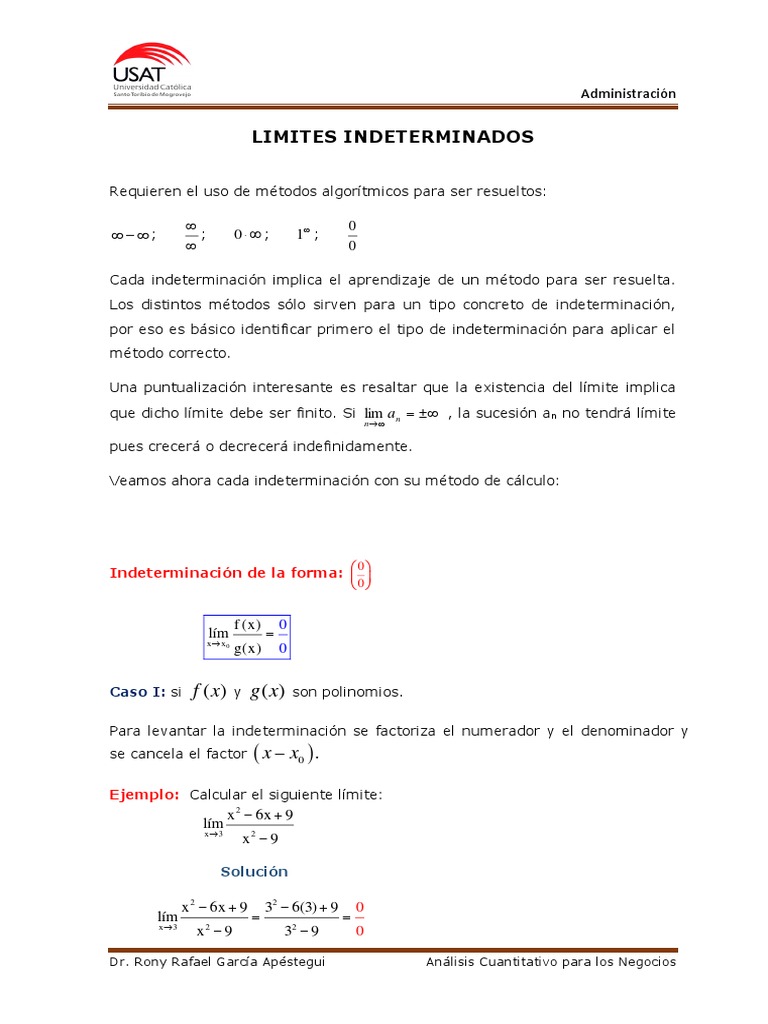 Indeterminaciones en Límites y Métodos | PDF | Conceptos matemáticos ...