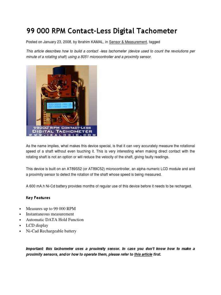 99 000 RPM Contact Less Digital Tachometer | PDF | Microcontroller ...