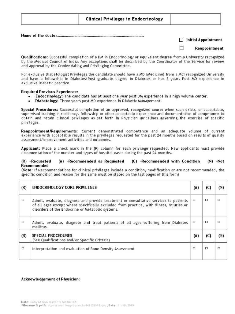 3.16F-Clinical Privileges in Endocrinology | PDF | Doctor Of Medicine ...