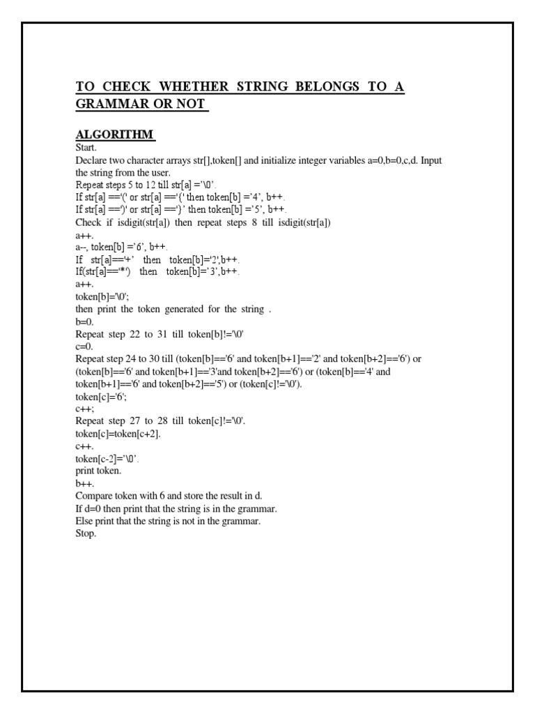 To Check Whether String Belongs To A Grammar or Not: Algorithm | PDF | Models Of Computation ...