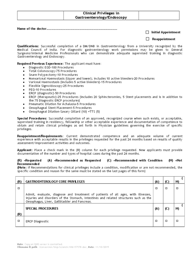 3.16G-Clinical Privileges in Gastroenterology, Endos | PDF | Endoscopy ...