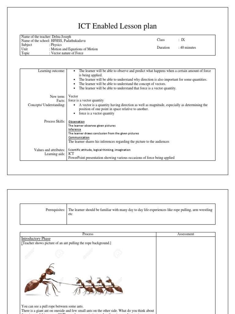 ICT Enabled Lesson Plan | PDF | Force | Euclidean Vector