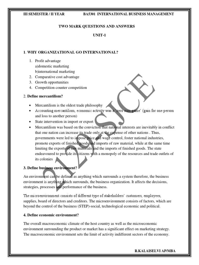 Two Mark Questions and Answers UNIT-1 | PDF | International Business ...