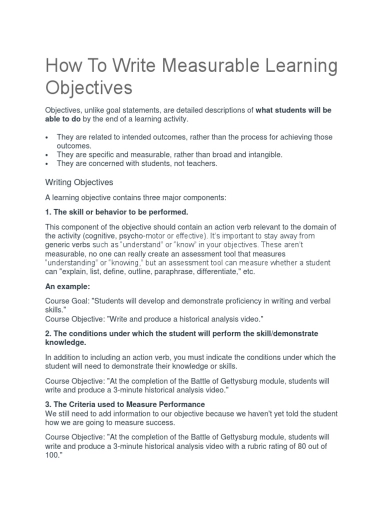 How To Write Measurable Learning Objectives | PDF | Neuropsychology ...