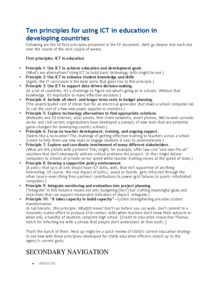 Ten Principles For Using ICT in Education in Developing | PDF ...