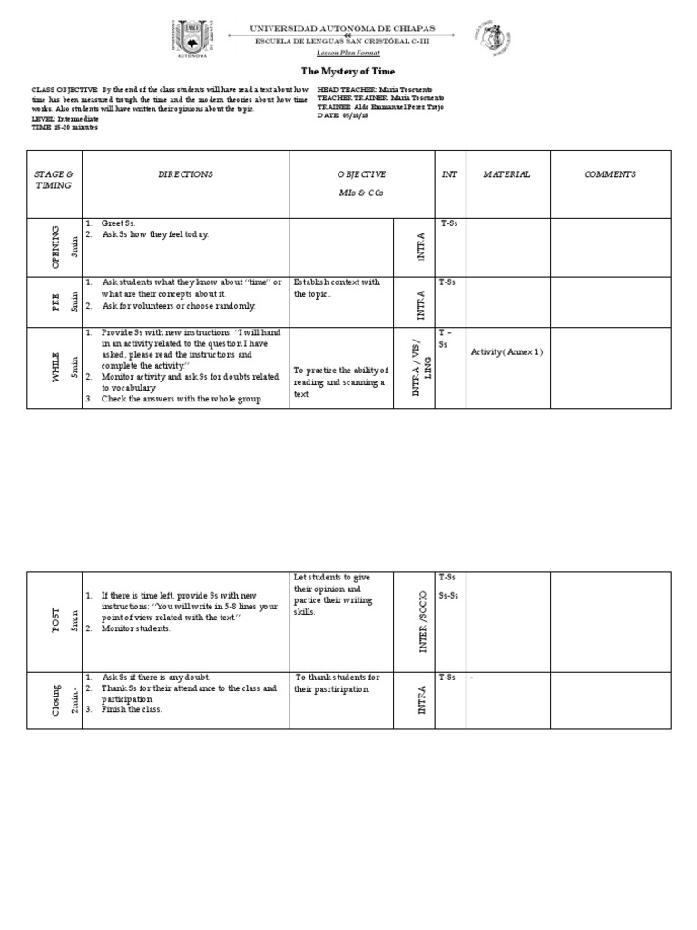 Lesson Plan Mistery of Time | PDF | Teaching | Epistemology