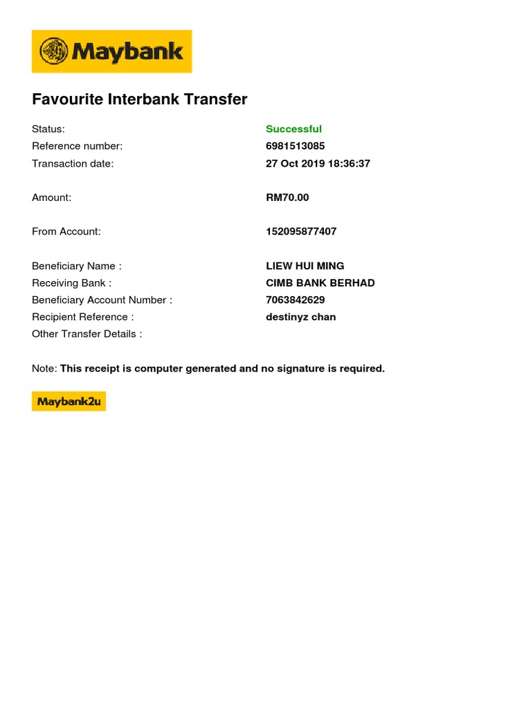 Favourite Interbank Transfer: Successful | PDF