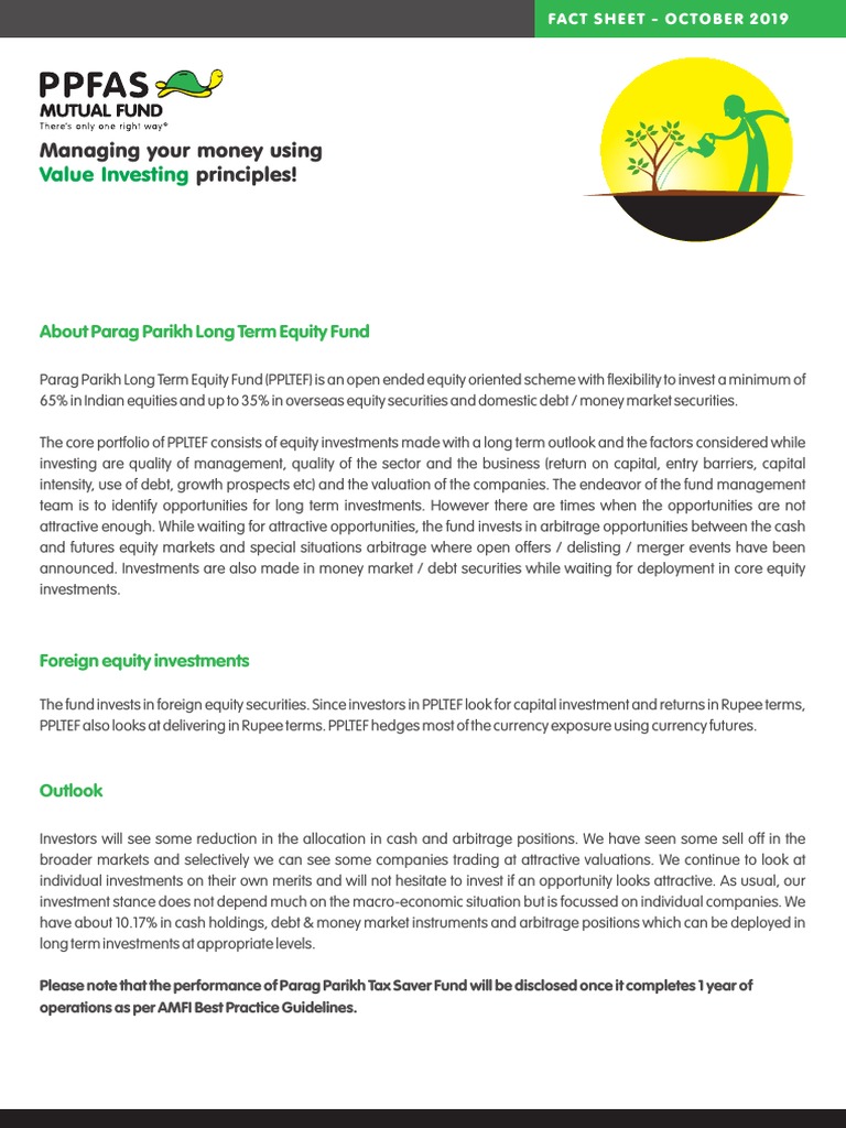 Ppfas MF Factsheet October 2019 | PDF | Equity (Finance) | Investing