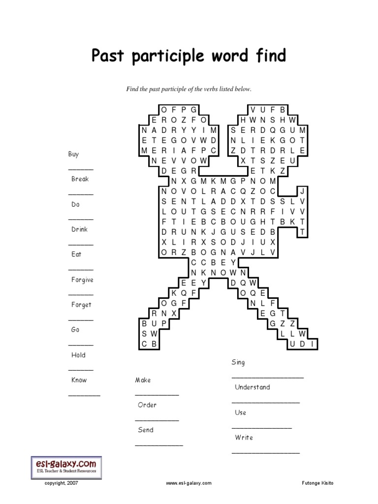 Past Participle Word Find PDF | PDF | Syntactic Relationships ...