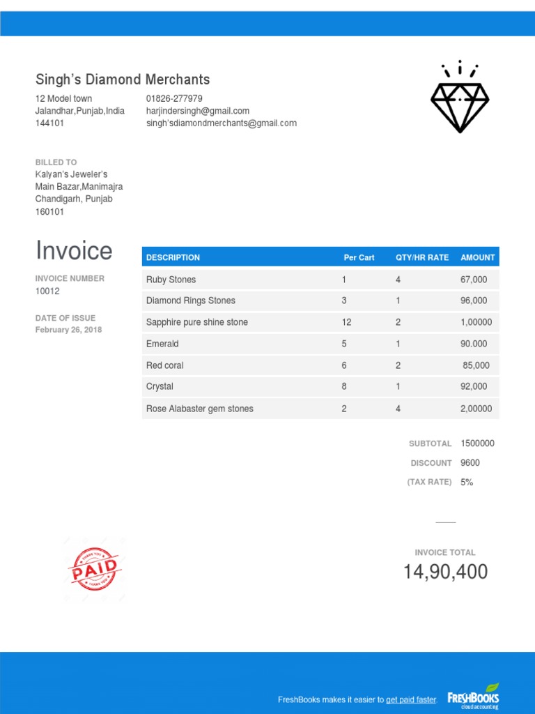 Invoice: Singh's Diamond Merchants | PDF