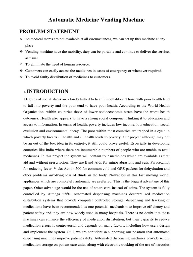 Automatic Medicine Vending Machine: Problem Statement | PDF | Arduino ...