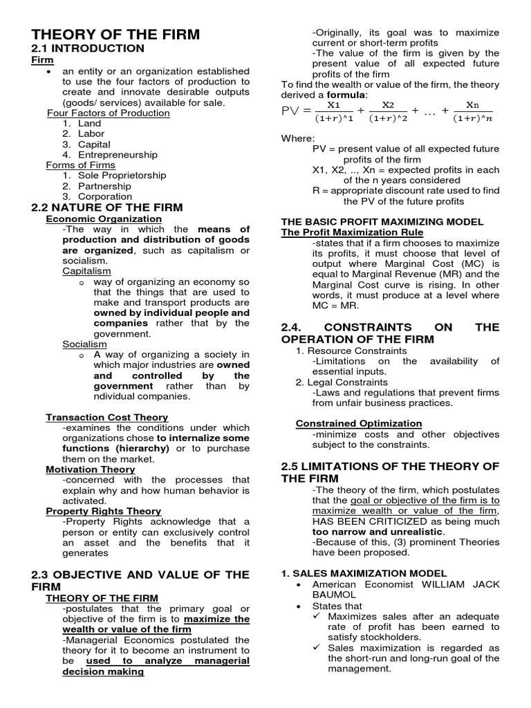 Chapter 2 Theory of The Firm Summary | PDF | Capitalism | Economics