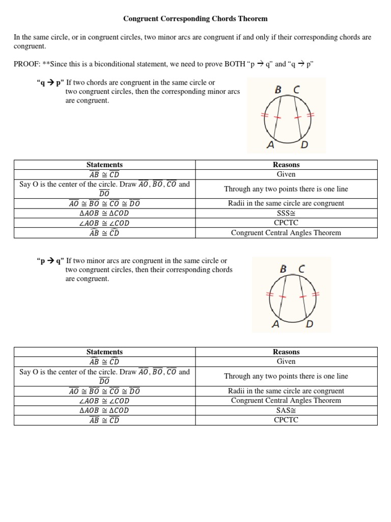 Proof of Congruent Corresponding Chords Theorem | PDF | Geometric ...
