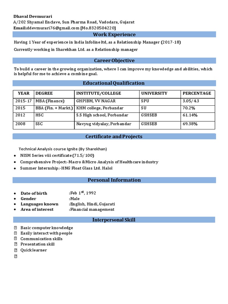 Work Experience: Dhaval Devmurari | PDF | Business