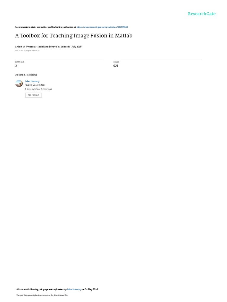 A Toolbox For Teaching Image Fusion in Matlab: Procedia - Social and ...