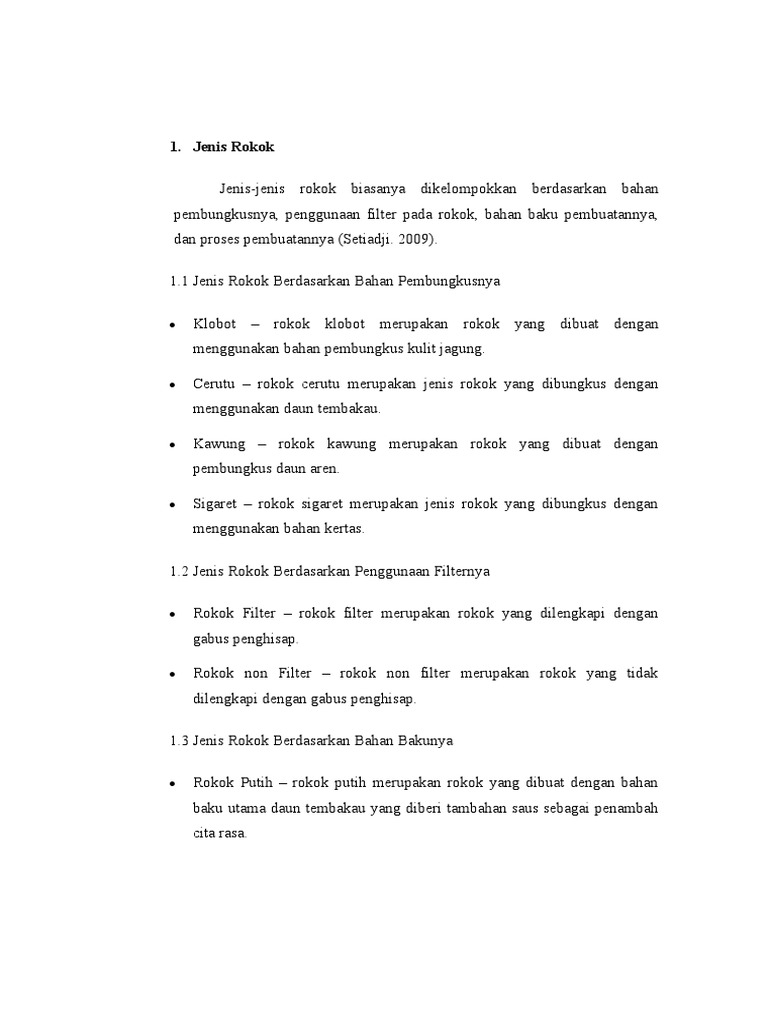 Jenis-Jenis Rokok dan Karakteristiknya | PDF