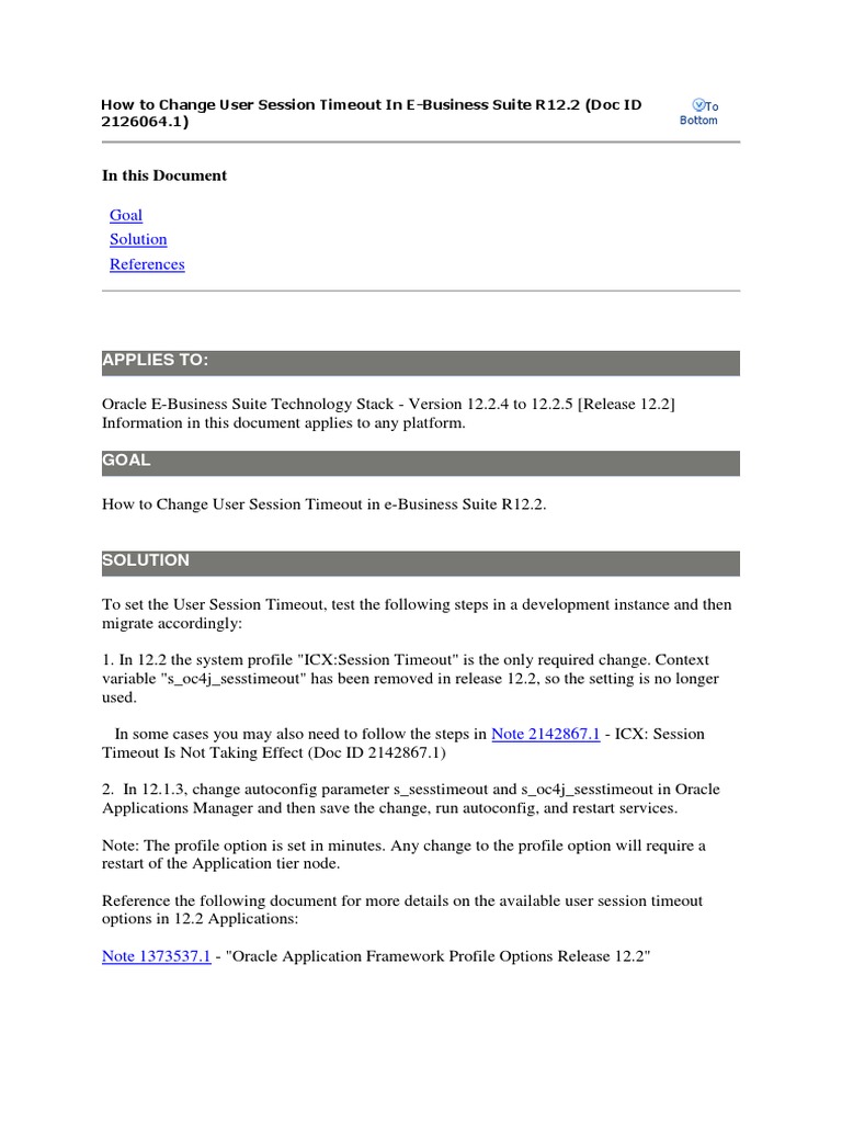 How To Change User Session Timeout in E-Business Suite R12.2 | PDF