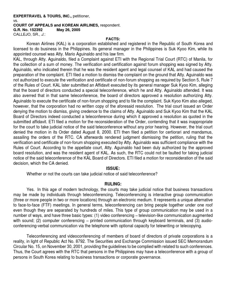 Expertravel & Tours, Inc. vs. CA (G.R. No. 152392) CASE DIGEST | PDF ...
