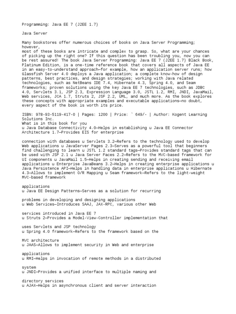 Java Server Programming Java Ee7 Black Book Pdf Java Platform Java Server Pages 
