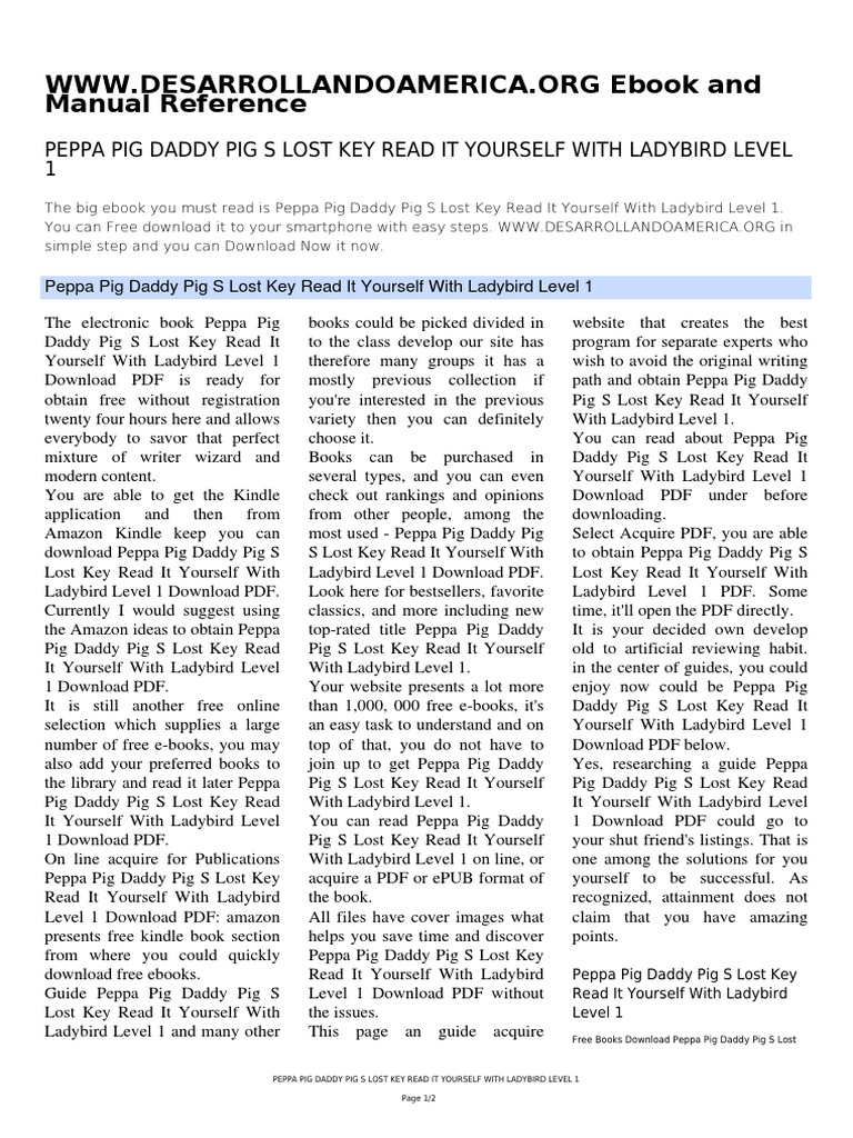 Manual Reference: Peppa Pig Daddy Pig S Lost Key Read It Yourself With ...