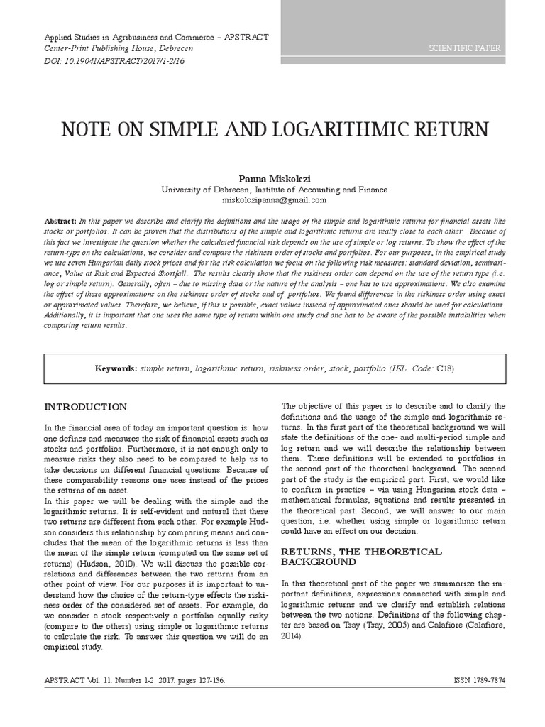 Log Returns | PDF | Logarithm | Value At Risk