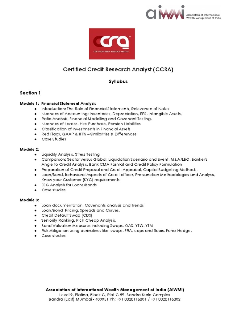 Certified Credit Research Analyst (CCRA) : Syllabus Section 1 | PDF ...