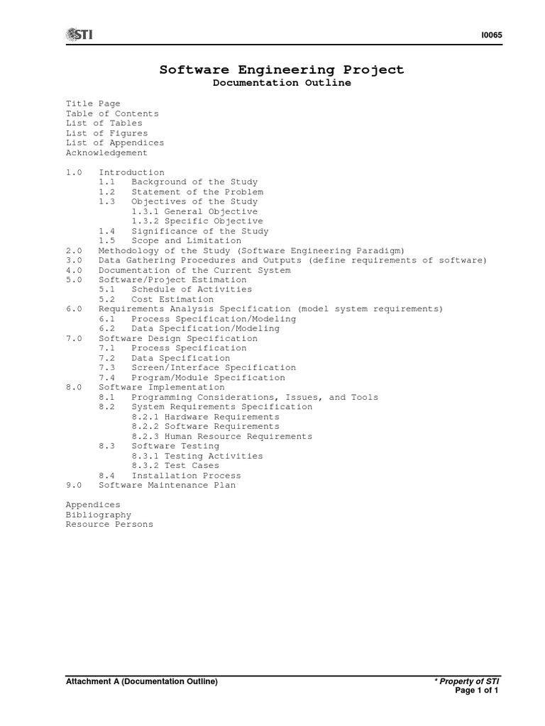 Software Engineering Project: Documentation Outline | PDF