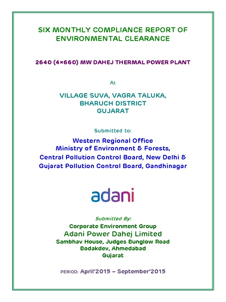 Six Monthly Compliance Report of Environmental Clearance: Village Suva ...