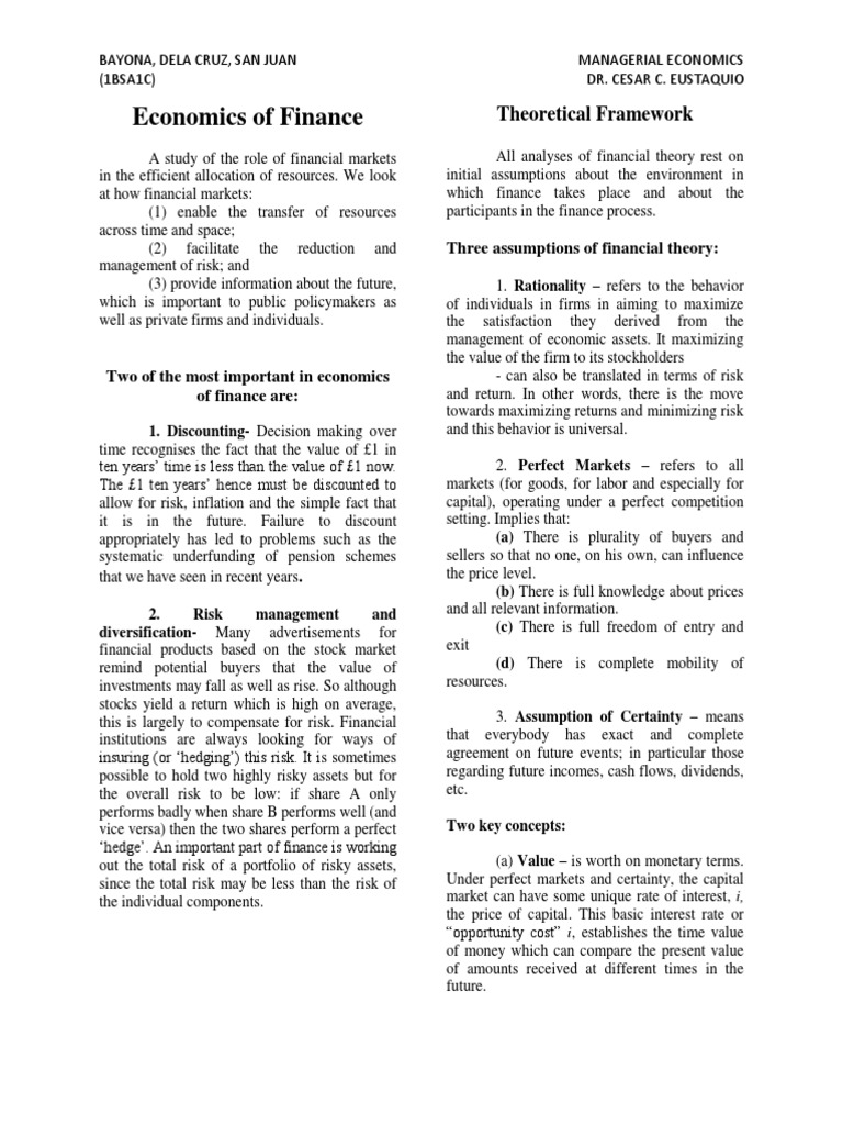 Economics of Finance: Three Assumptions of Financial Theory | PDF ...
