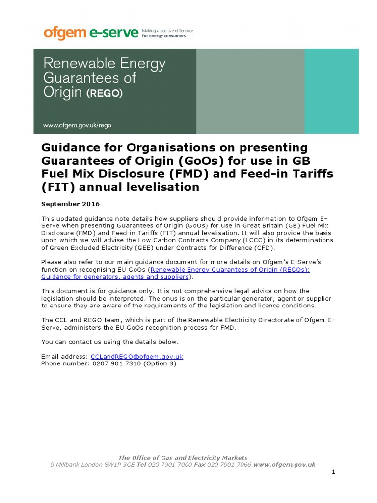 Guidance For Organisations On Presenting Guarantees of Origin (GoOs ...