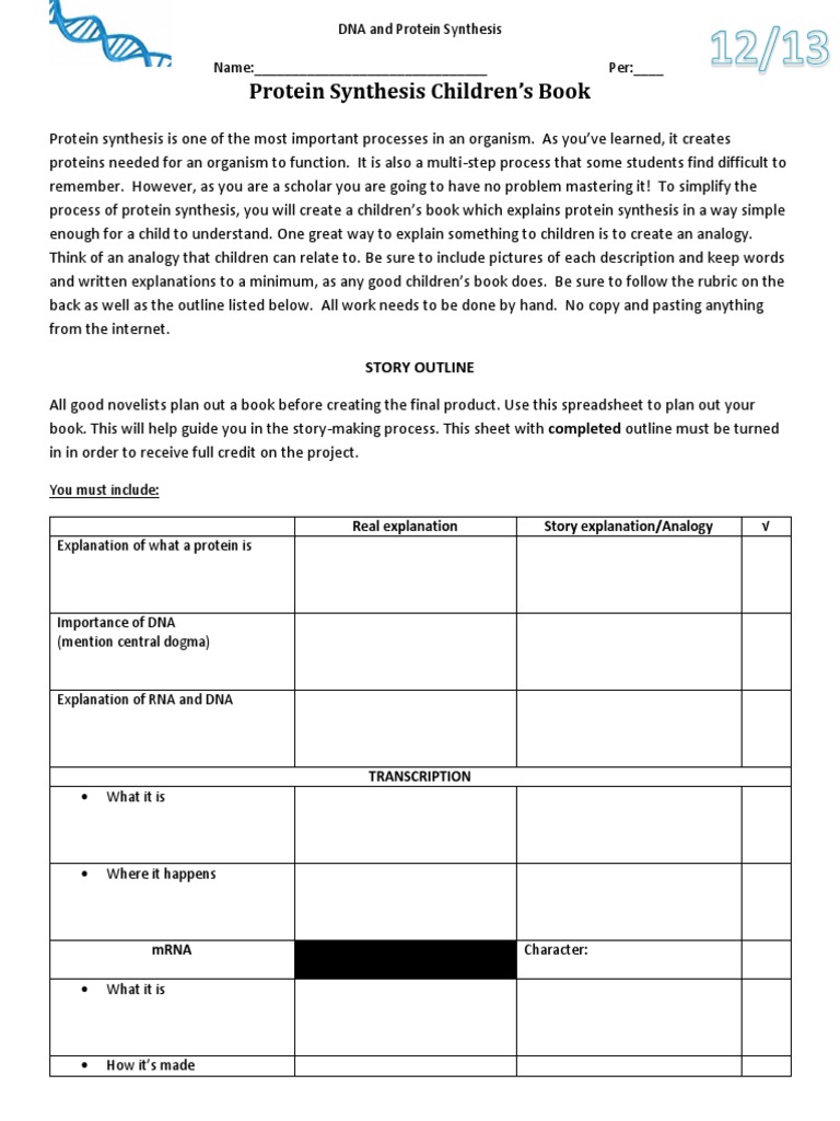 Protein Synthesis Children's Book | PDF | Translation (Biology ...